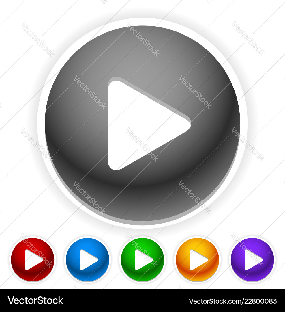 Round play button play icon in 6 colors Royalty Free Vector