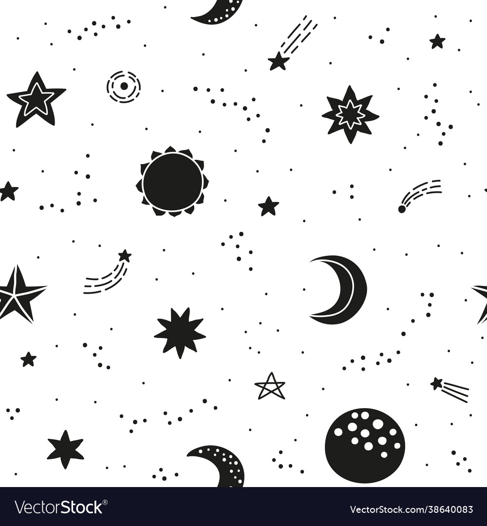 Seamless pattern with stars sun and moon Vector Image