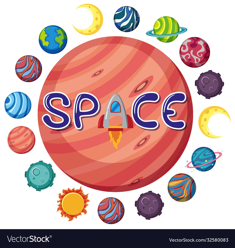 Space logo with many planets in circle shape Vector Image