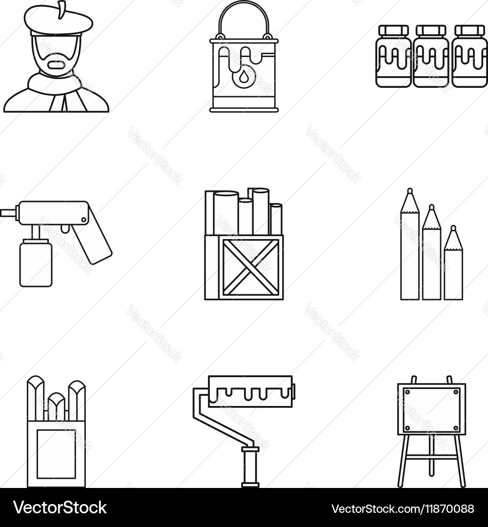 Drawing icons set outline style Royalty Free Vector Image
