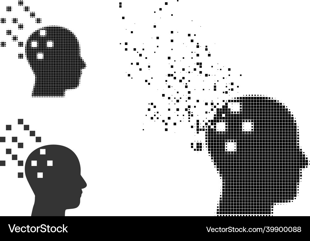 Fragmented pixel digital brain compilation glyph Vector Image