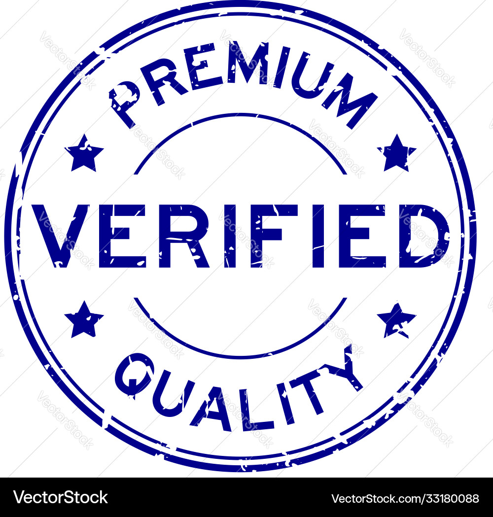 Grunge blue premium quality verified round rubber Vector Image