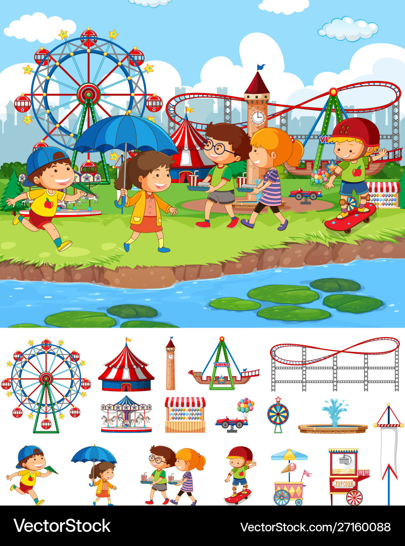 Scene background design with many kids Royalty Free Vector