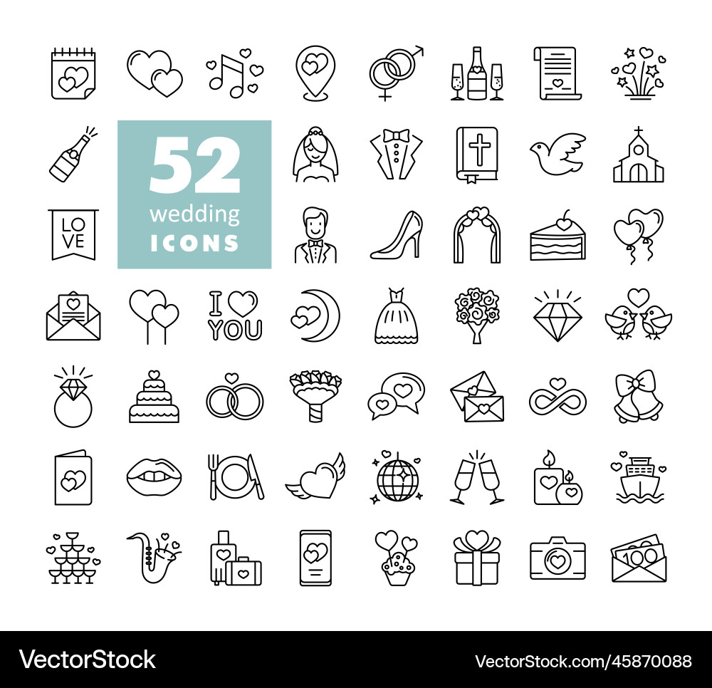 Wedding marriage bridal isolated icon set Vector Image