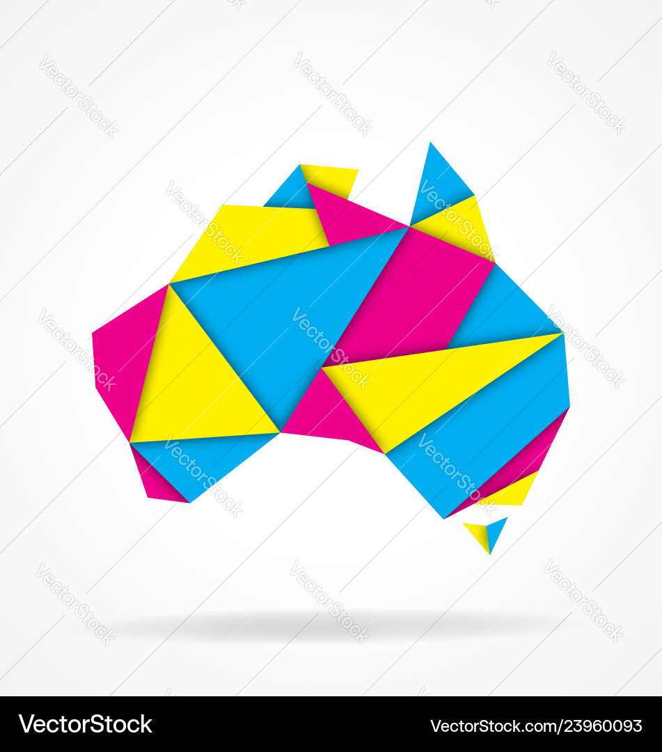 Australia map folded paper origami cmyk Royalty Free Vector