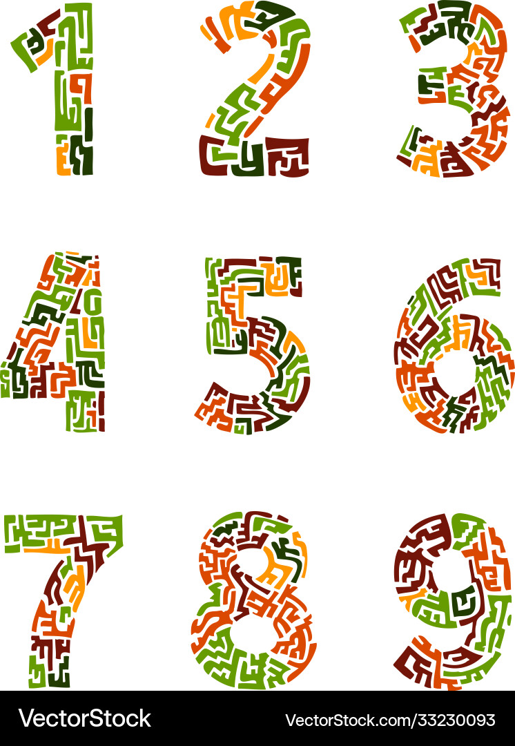 Colorful set numbers in ethnic style Royalty Free Vector