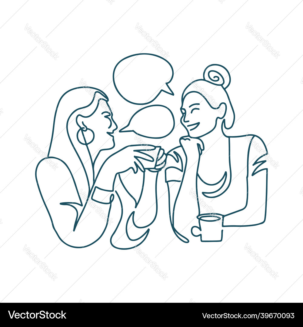 Continuous line drawing of two women drinking Vector Image