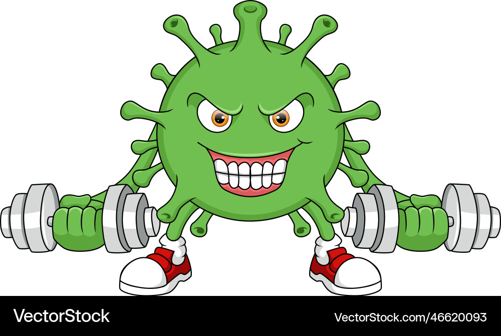 Cute virus cartoon exercising on white background Vector Image