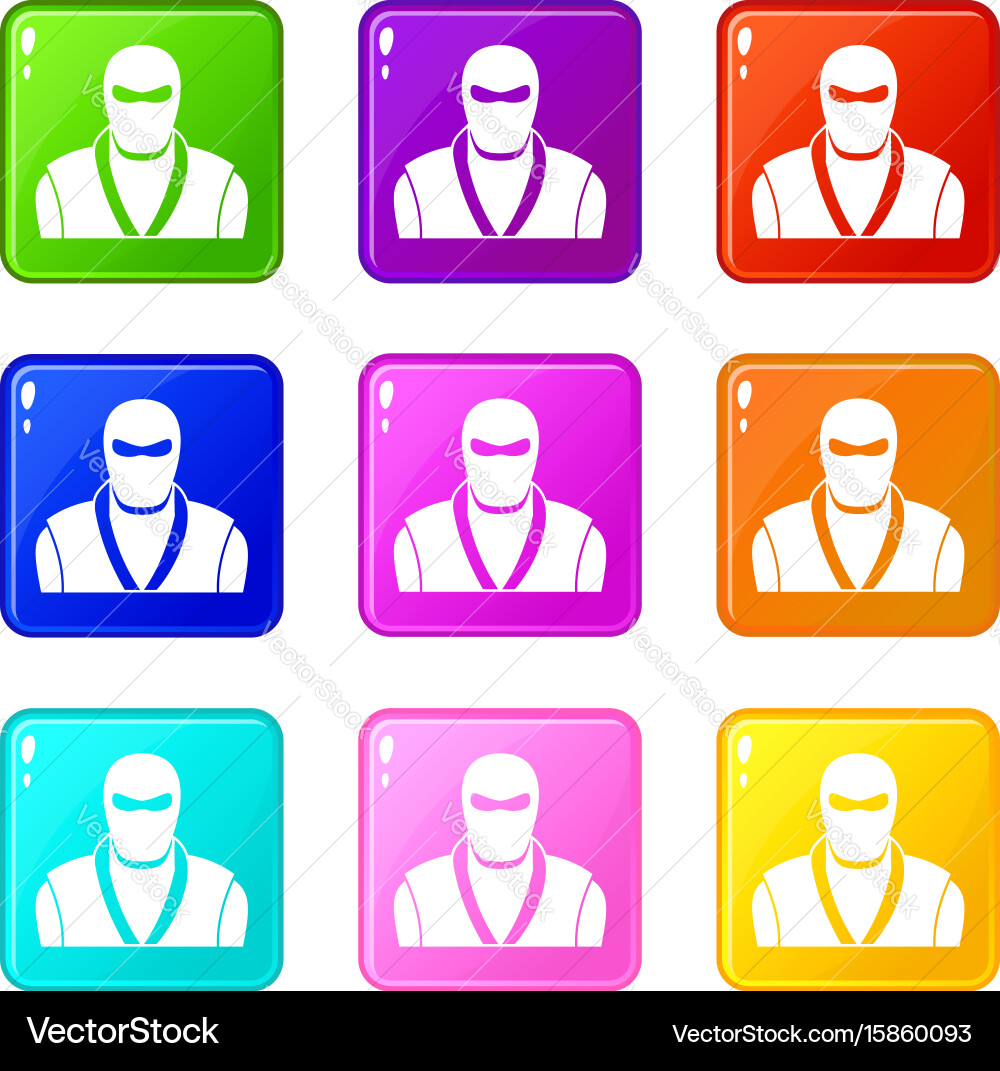 Ninja in black mask icons 9 set Royalty Free Vector Image