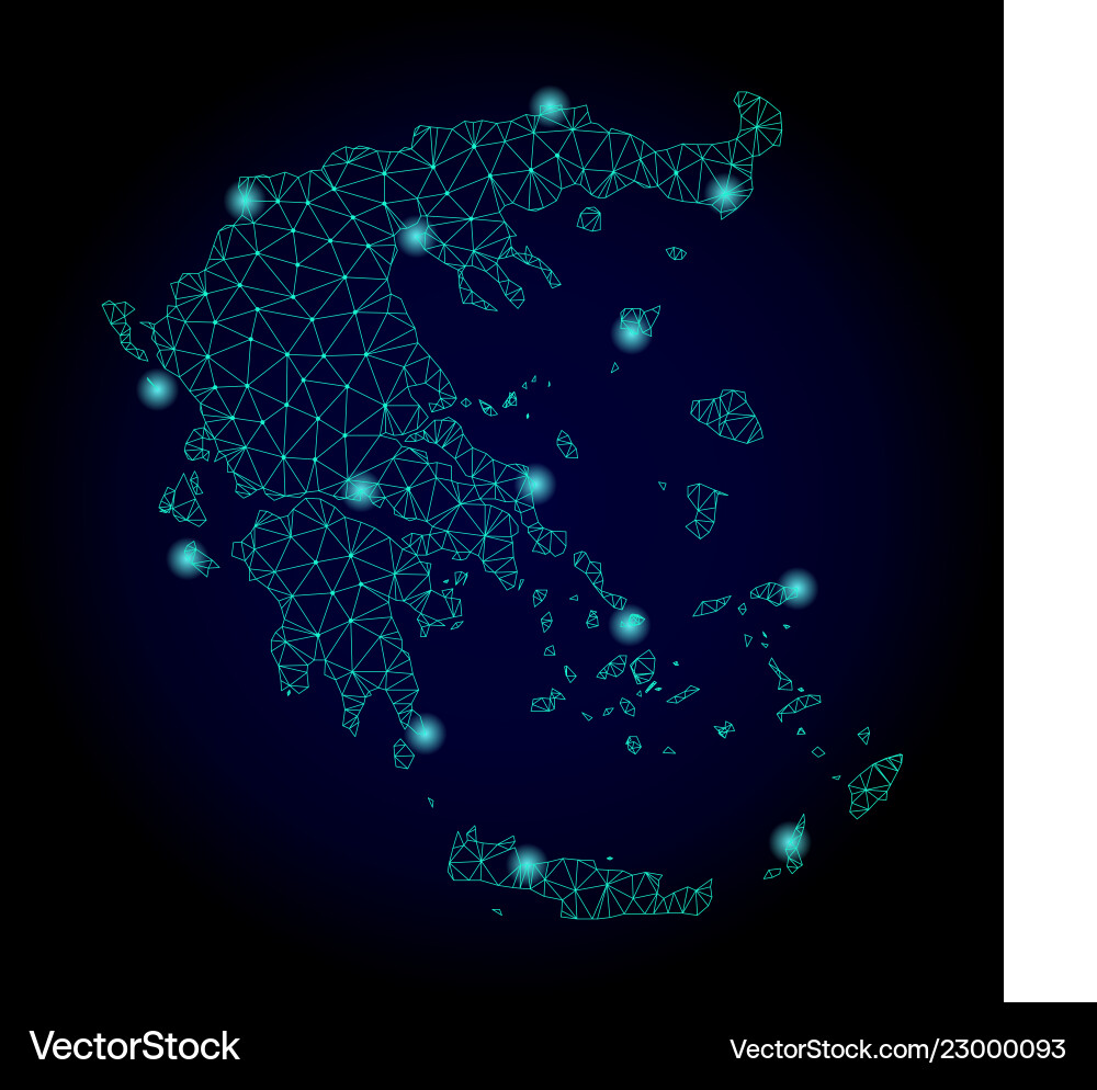 Polygonal 2d mesh map of greece with light spots Vector Image