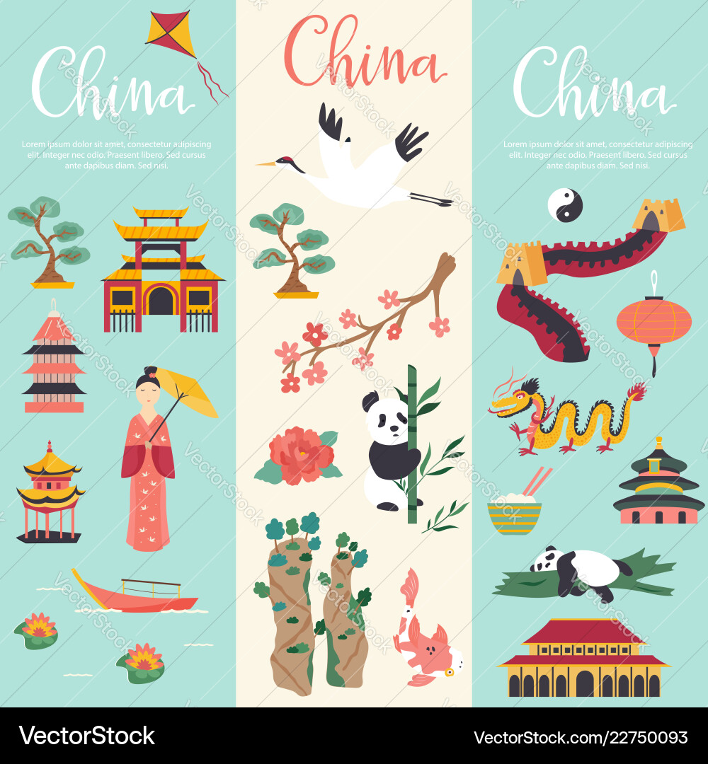 Set banners with chinese landmarks symbols Vector Image