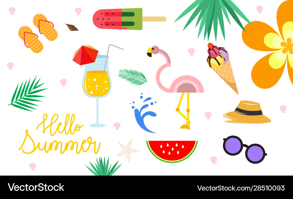 Set summer and vacation elements cute cartoon Vector Image
