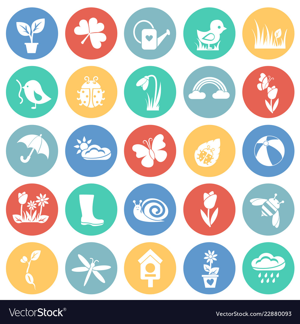 Spring set on color circles background Royalty Free Vector