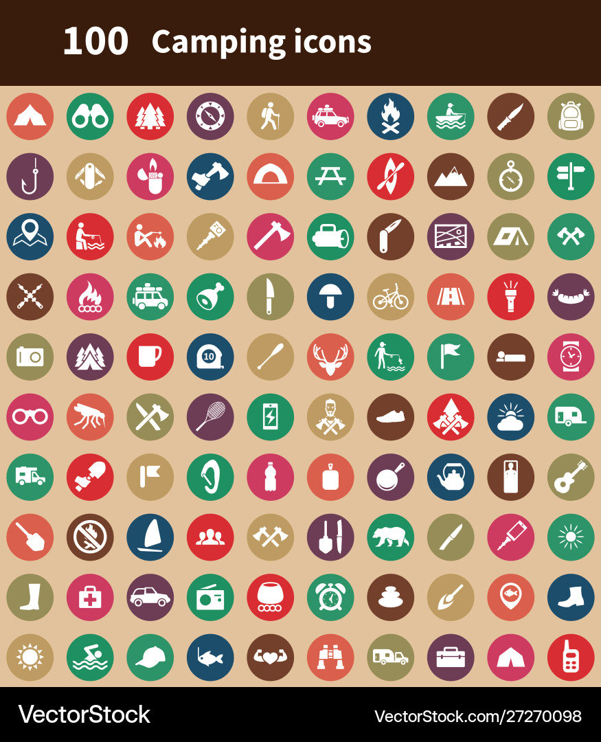 Camping 100 icons universal set for web and ui Vector Image