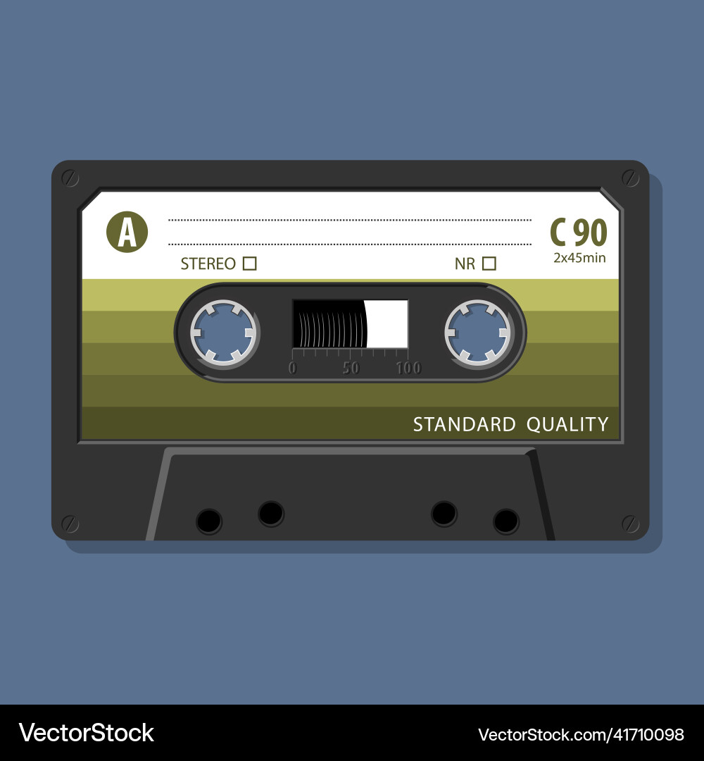 Cassette tape vintage retro flat style Royalty Free Vector