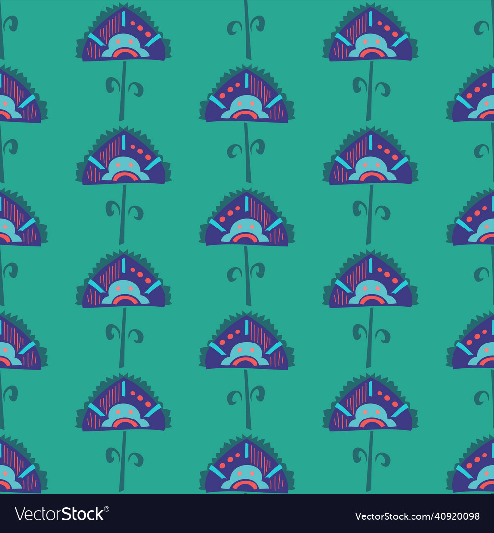Cute fan shape repeat pattern pattern in blue Vector Image
