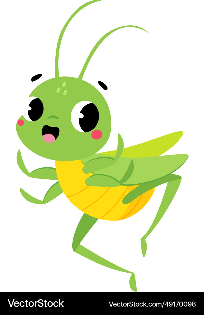 Cute green grasshopper character jump with joy Vector Image