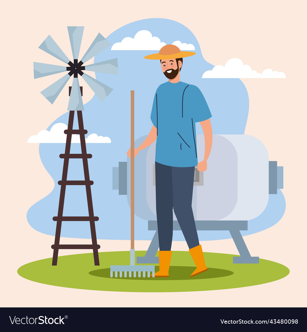 Farmer with rake Royalty Free Vector Image - VectorStock