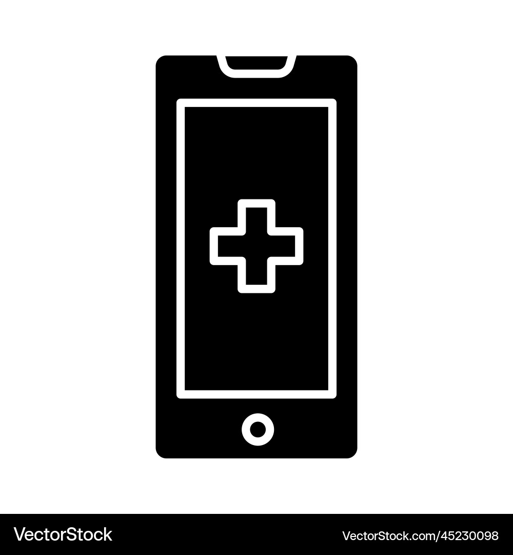 Hospital plus sign with mobile phone Royalty Free Vector