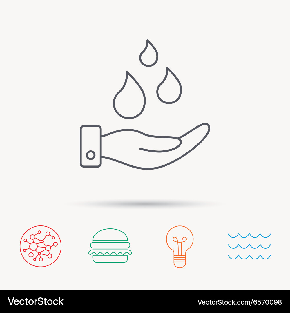 Save water icon hand with water drops sign Vector Image