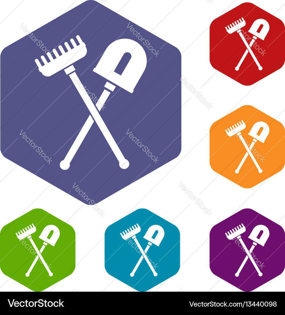 Shovel and rake icons set Royalty Free Vector Image