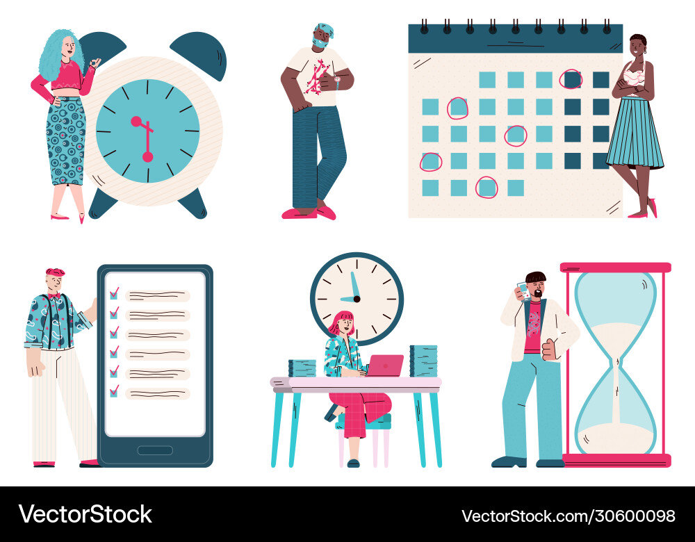Time management and planning set businessmen Vector Image