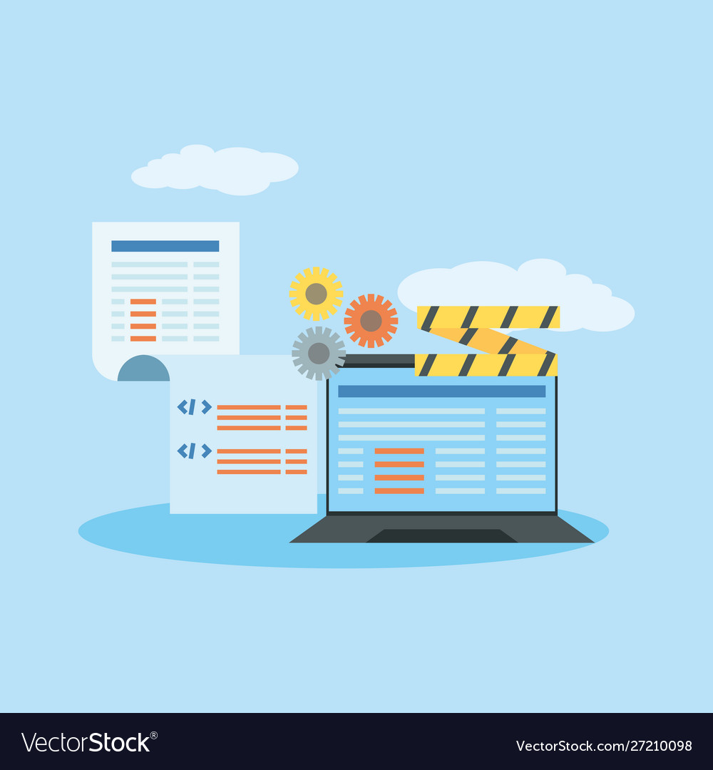 Website under construction with desktop computer Vector Image