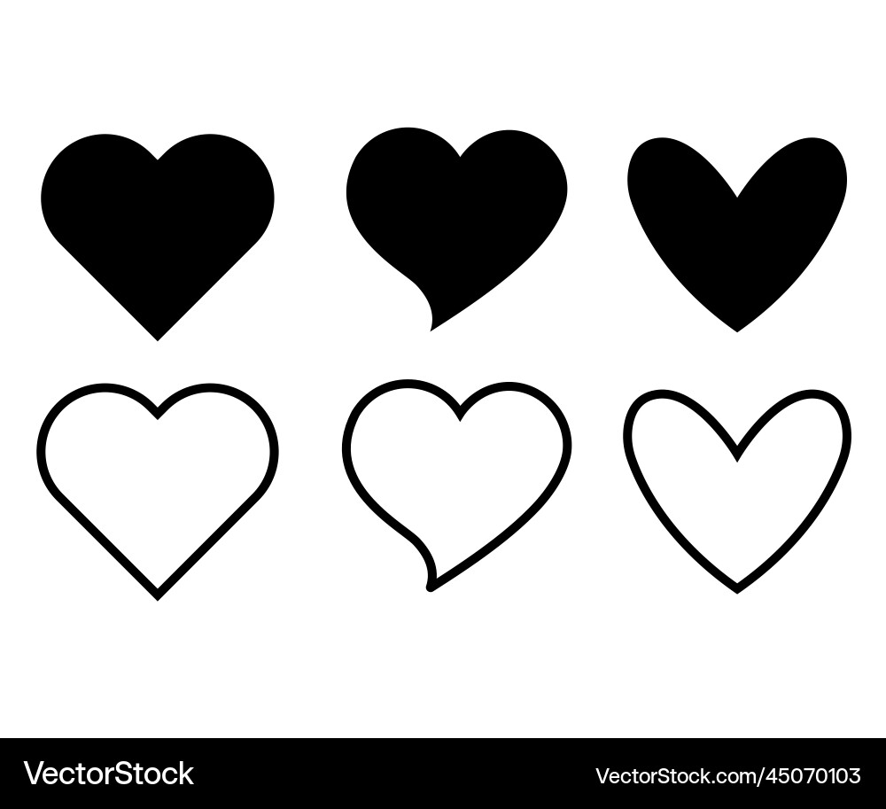 Doodle love heart set black heart Royalty Free Vector Image