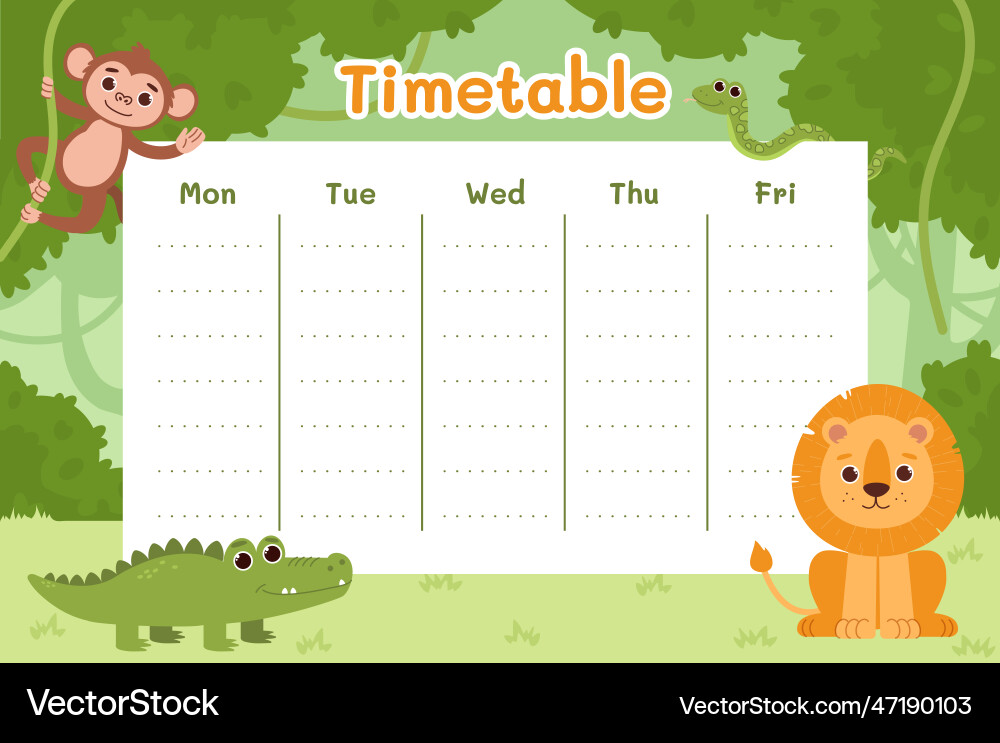 Jungle timetable concept Royalty Free Vector Image