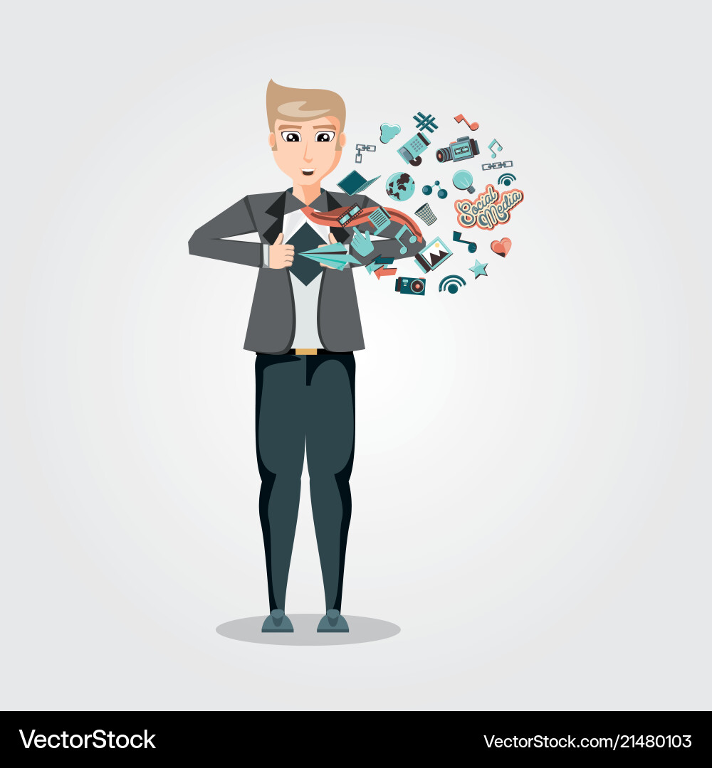 Man with social media icons Royalty Free Vector Image