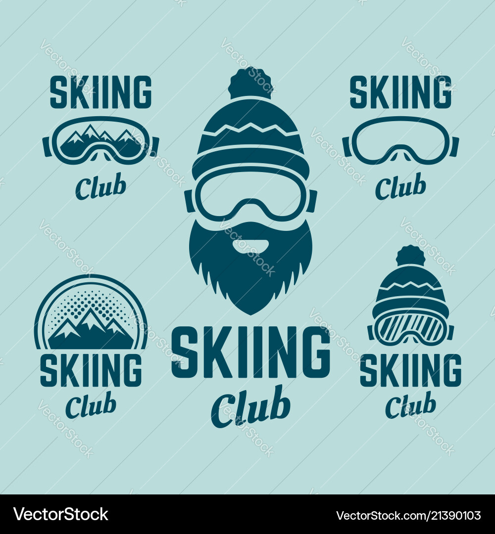 Skiing club colored colored emblems Royalty Free Vector