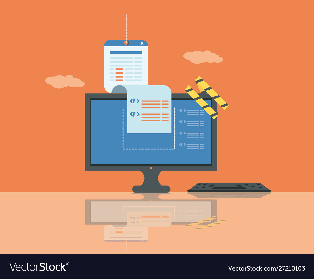 Website under construction with desktop computer Vector Image