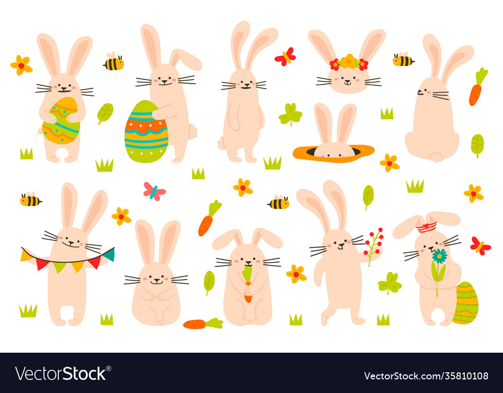 Cute easter bunny spring funny rabbits easter Vector Image