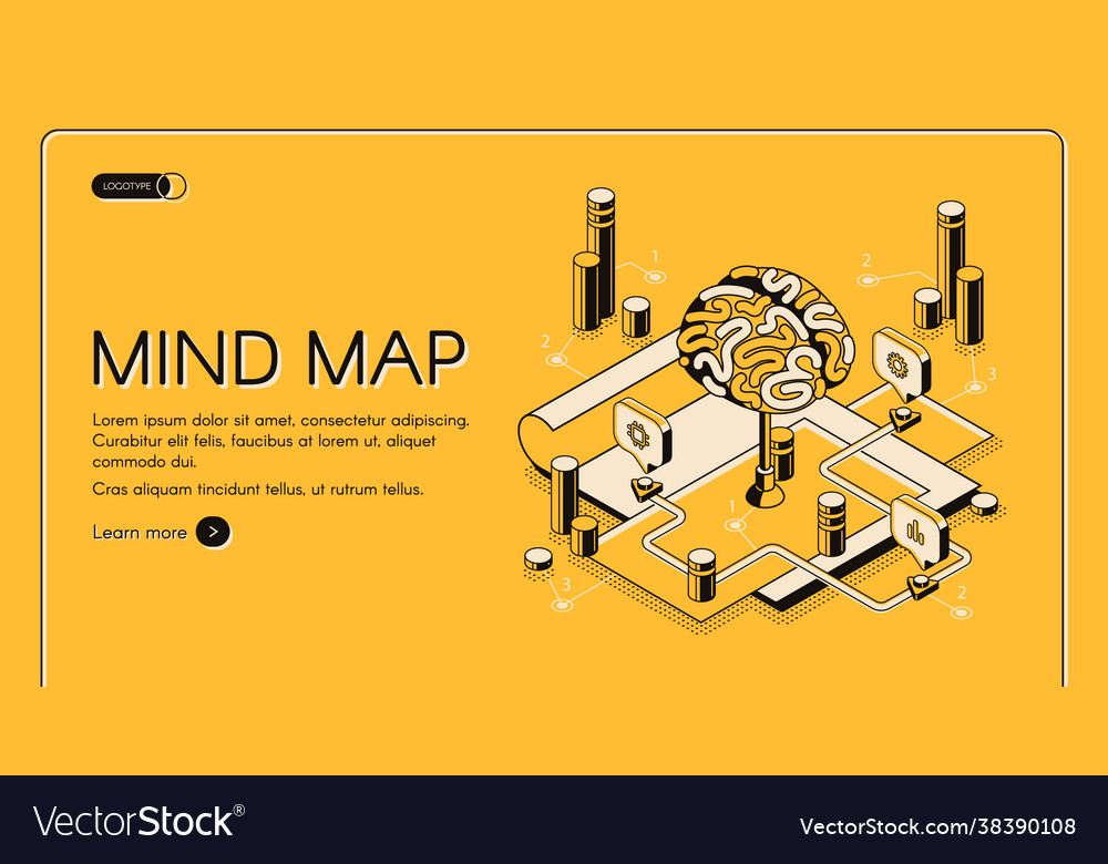 Mind map visual thinking tool isometric landing Vector Image