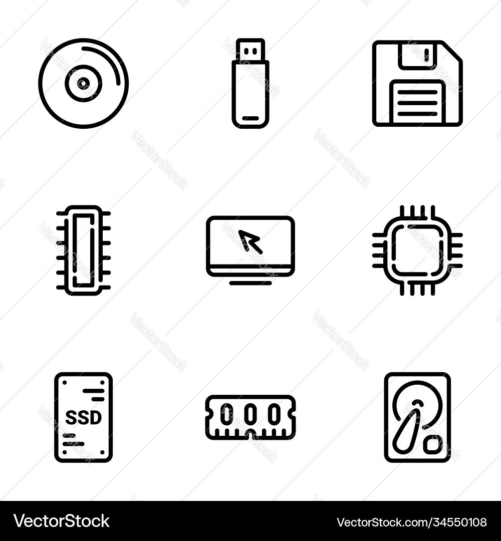 Set icons on a theme computer memory Royalty Free Vector