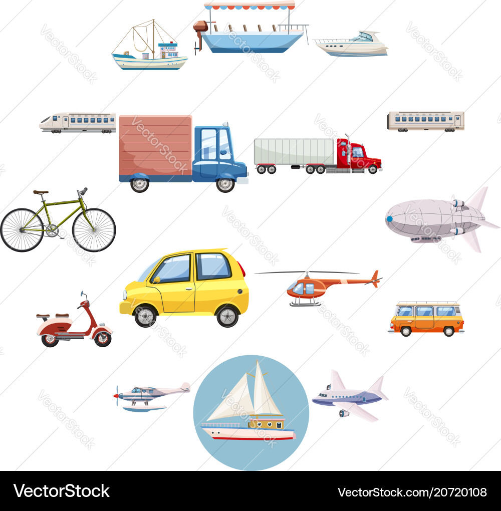 Transportation icons set cartoon style Royalty Free Vector
