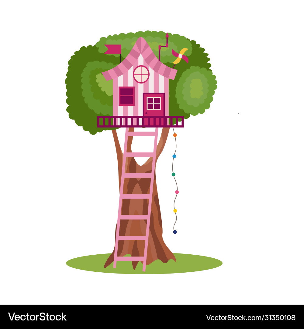 Treehouse for kids with swing and ladder flat Vector Image