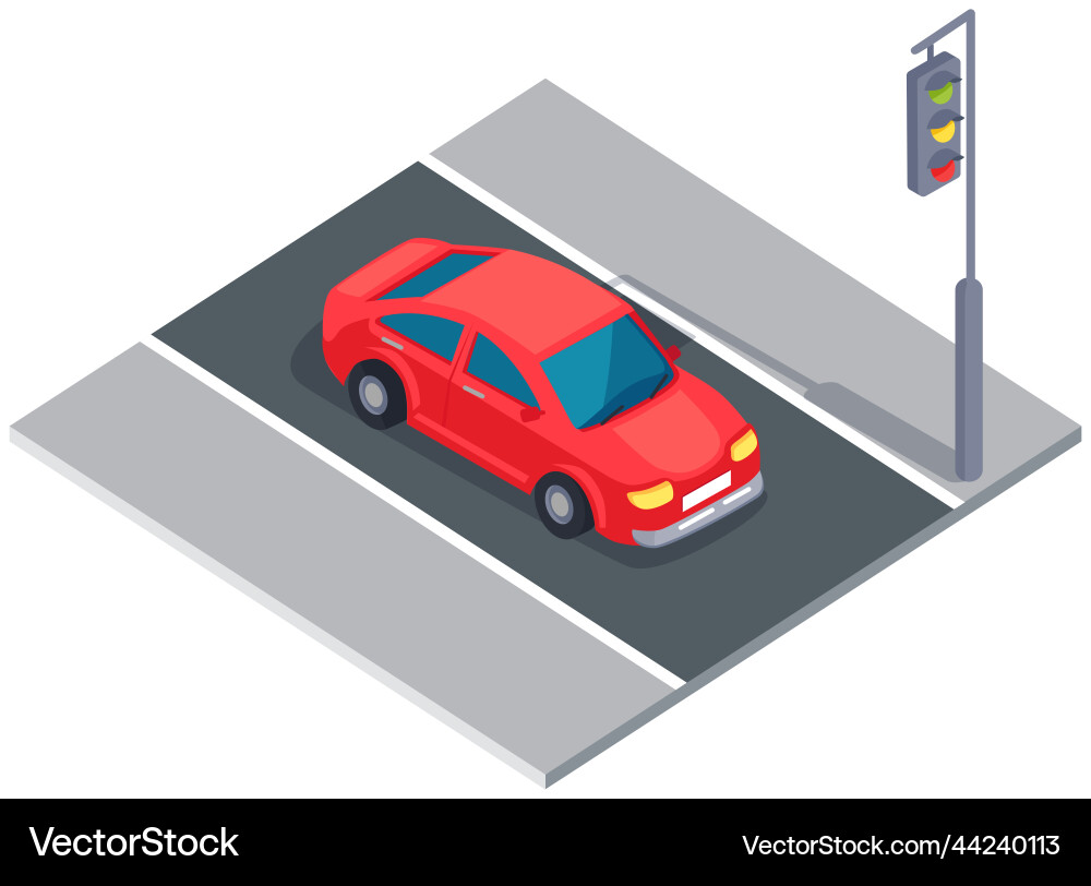 Automobile stands at road with traffic light Vector Image