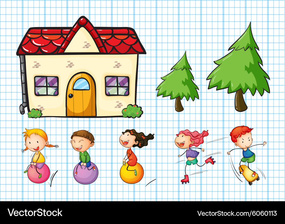 Children playing and house set Royalty Free Vector Image