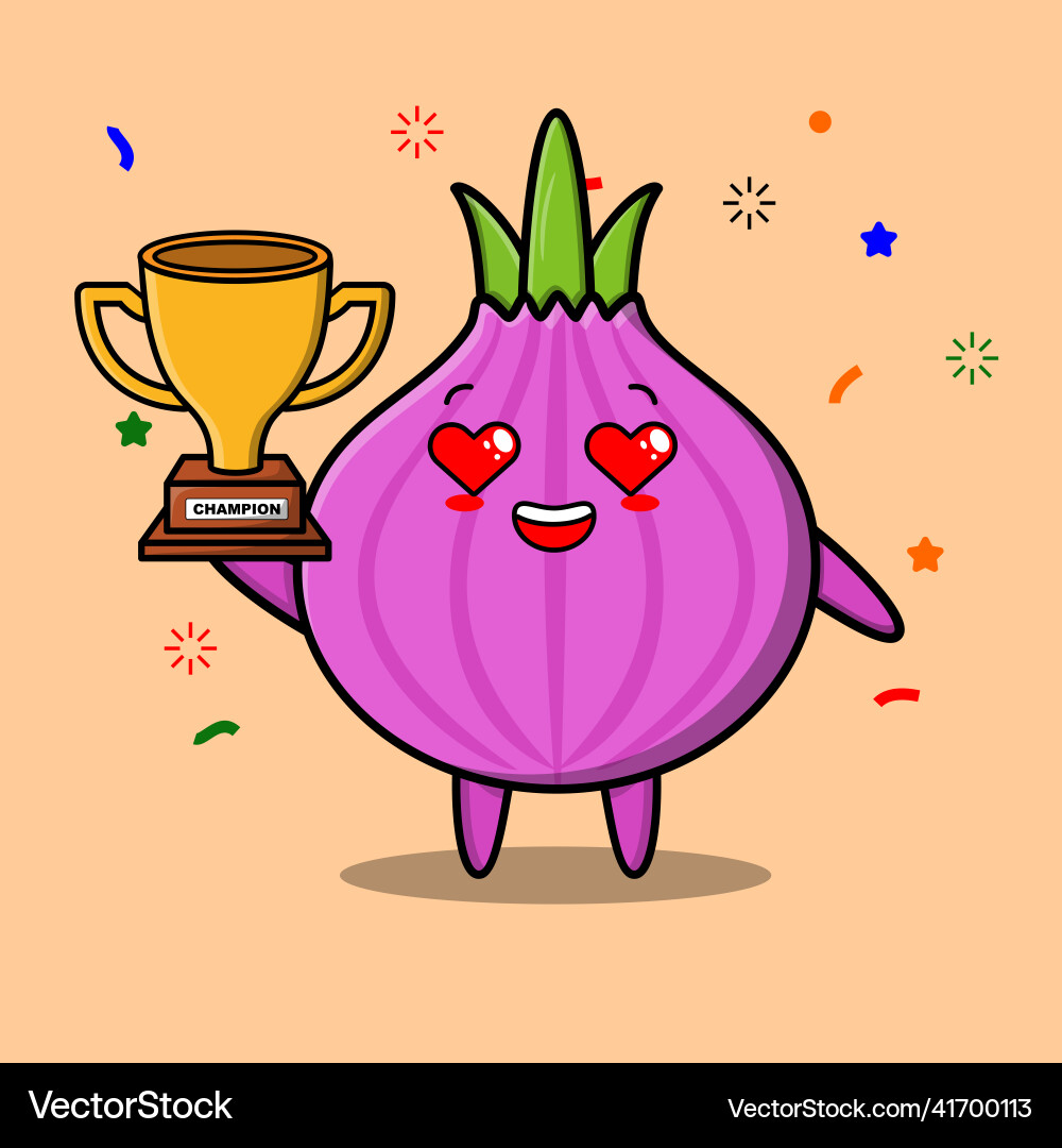 Cute cartoon character onion holding trophy Vector Image