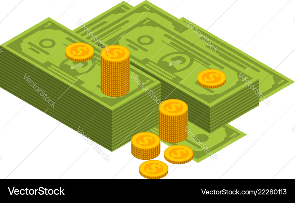 Green dollar and coins icon isometric style Vector Image