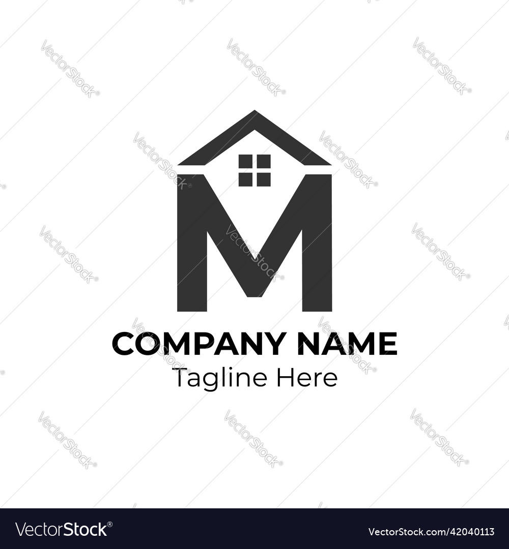 Logogram m with house element Royalty Free Vector Image