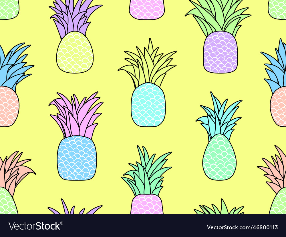 Pineapples with stroke seamless pattern summer Vector Image