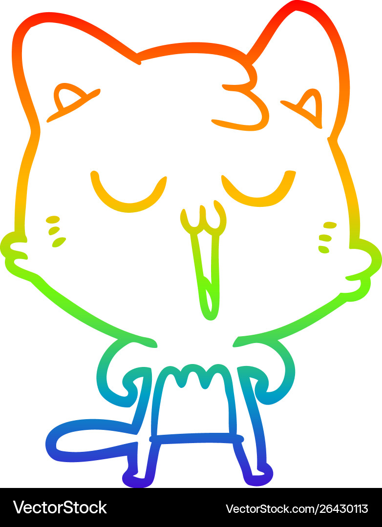 Rainbow gradient line drawing cartoon cat singing Vector Image
