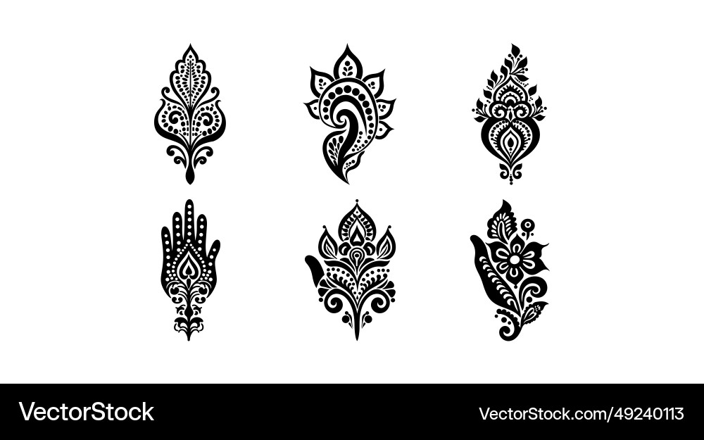 Traditional mehndi silhouette collection Vector Image