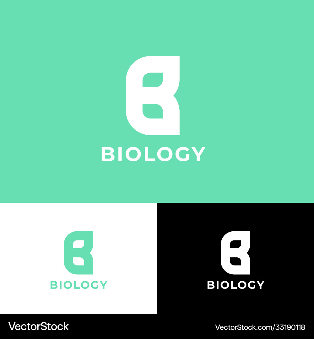 Biology logo b monogram green leaves Royalty Free Vector