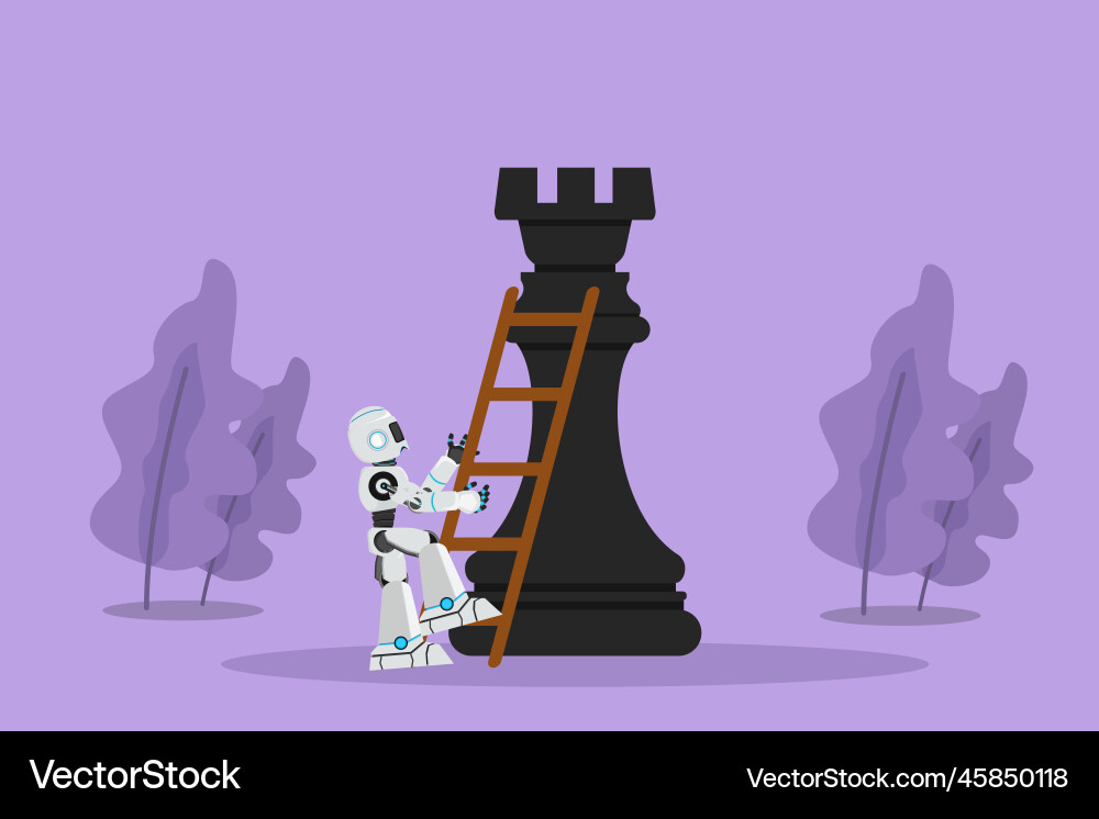 Cartoon flat style drawing robot climb huge rook Vector Image