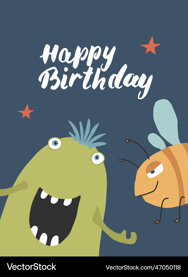 Cute monster birthday greeting card Royalty Free Vector