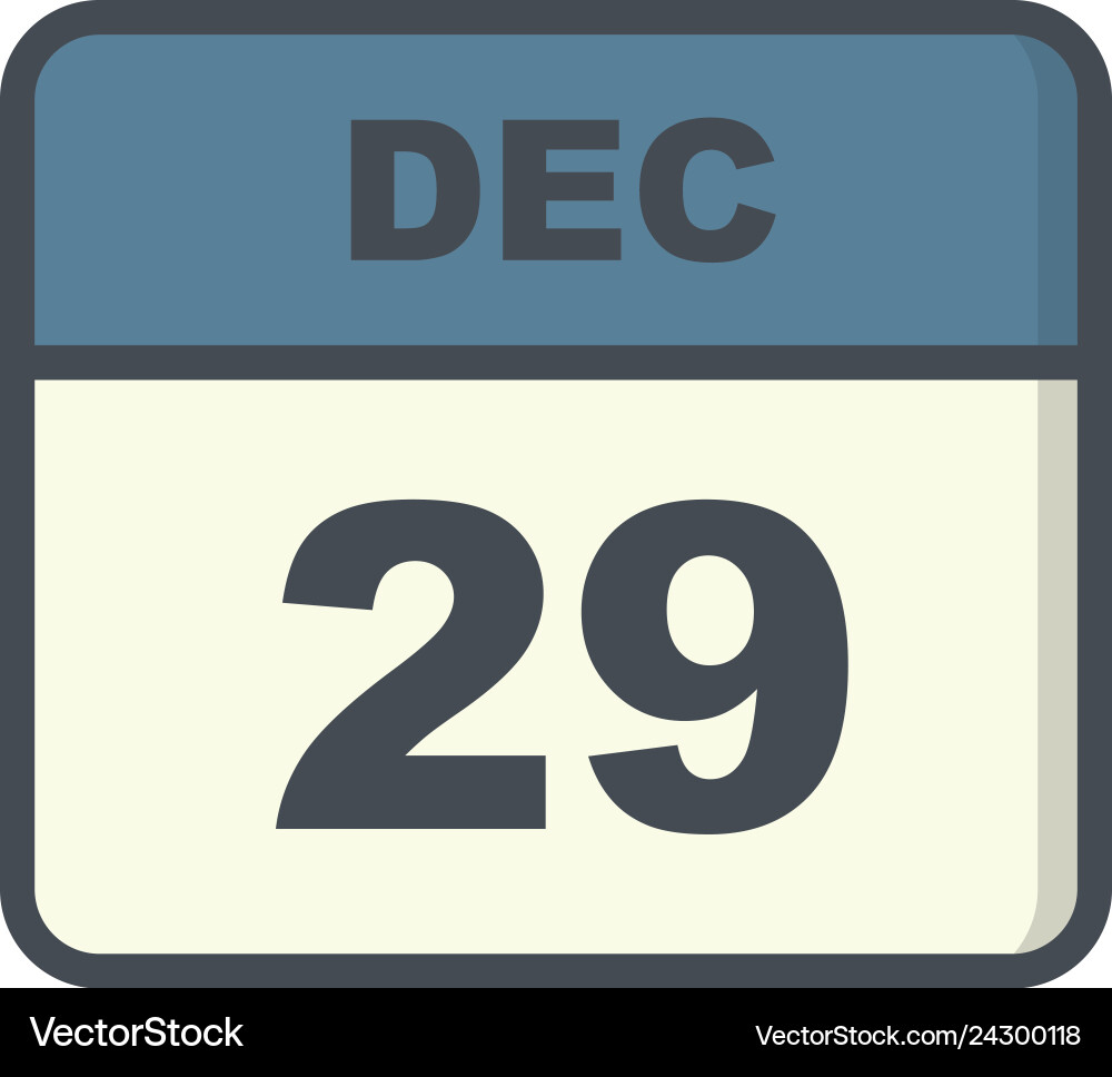 December 29th date on a single day calendar Vector Image