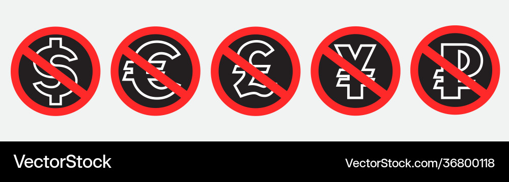 Do not use currency prohibition sign set Vector Image